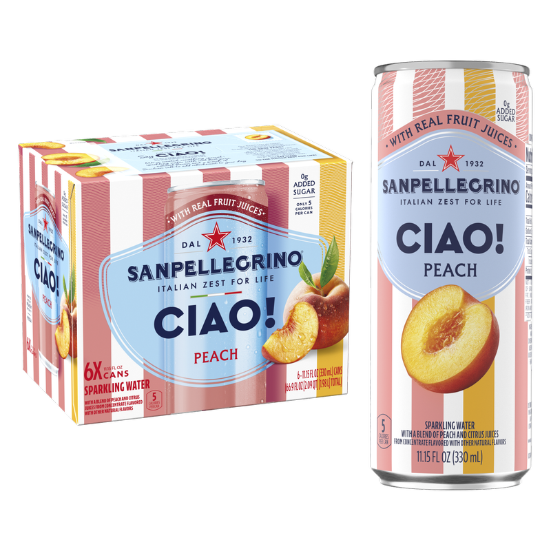 San Pellegrino Ciao! Peach Sparkling Water 6pk 330mL Can - San Pellegrino – BevMo!