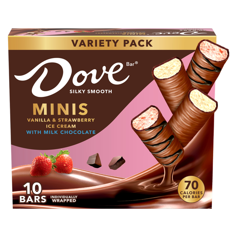 Dove Minis Vanilla & Strawberry Ice Cream Bars, 10ct - Dove Chocolate ...