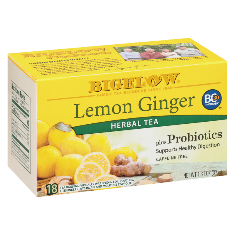Bigelow Tea Lemon Ginger Plus Probiotic Caffeine Free Herbal Tea Bags ...
