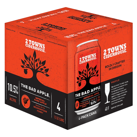 2 Towns Bad Apple Cider 4pk 12oz Can 10.5% ABV - 2 Towns – BevMo!