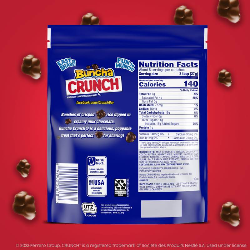 Buncha CRUNCH Milk Chocolate and Crisped Rice, Resealable Bag, 8 oz ...