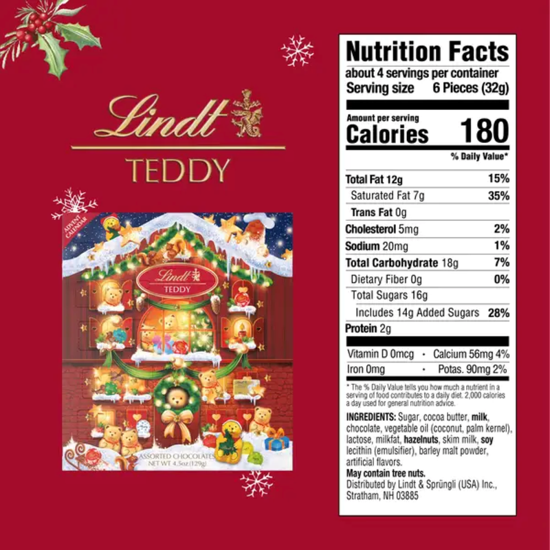 Lindt Holiday Teddy Assorted Chocolate Candy Advent Calendar, 4.5 oz ...
