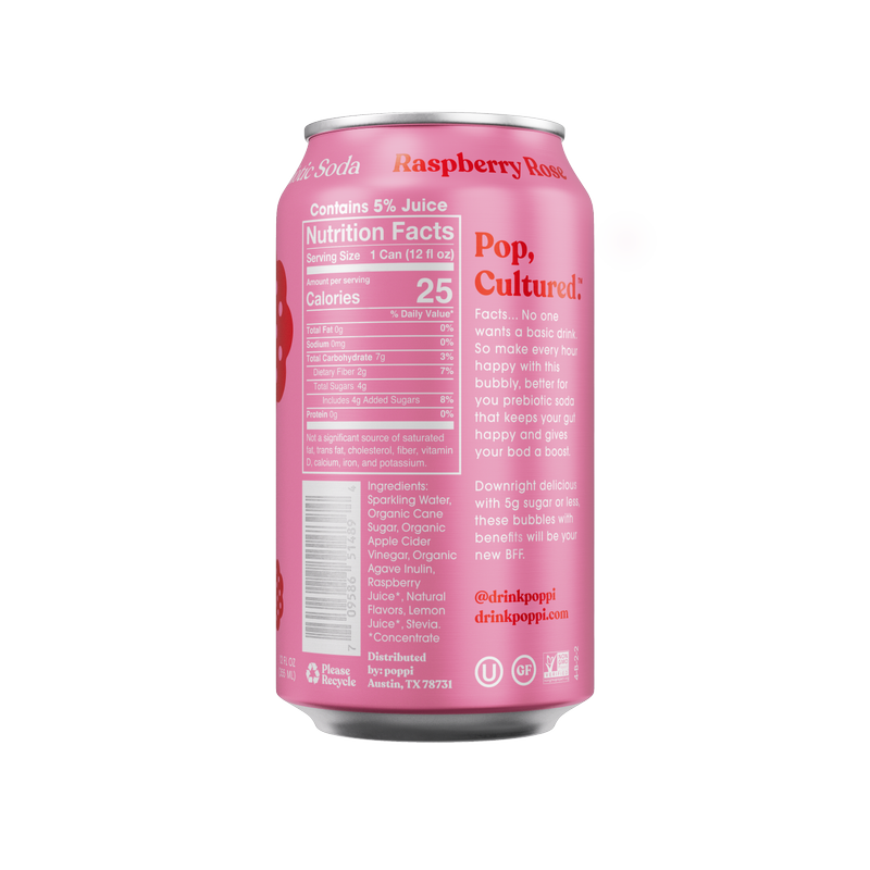 Poppi Prebiotic Soda Raspberry Rose 12oz Can - poppi – BevMo!