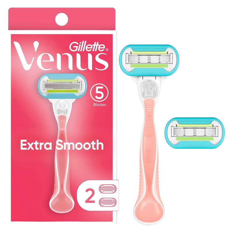Gillette Venus Extra Smooth Pink Women's Razor Handle + 2 Blade Refills ...