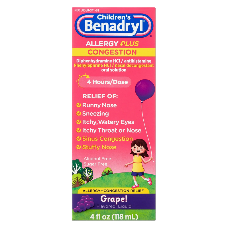 Children's Benadryl Allergy Plus Congestion Grape Flavor Liquid 4 oz ...
