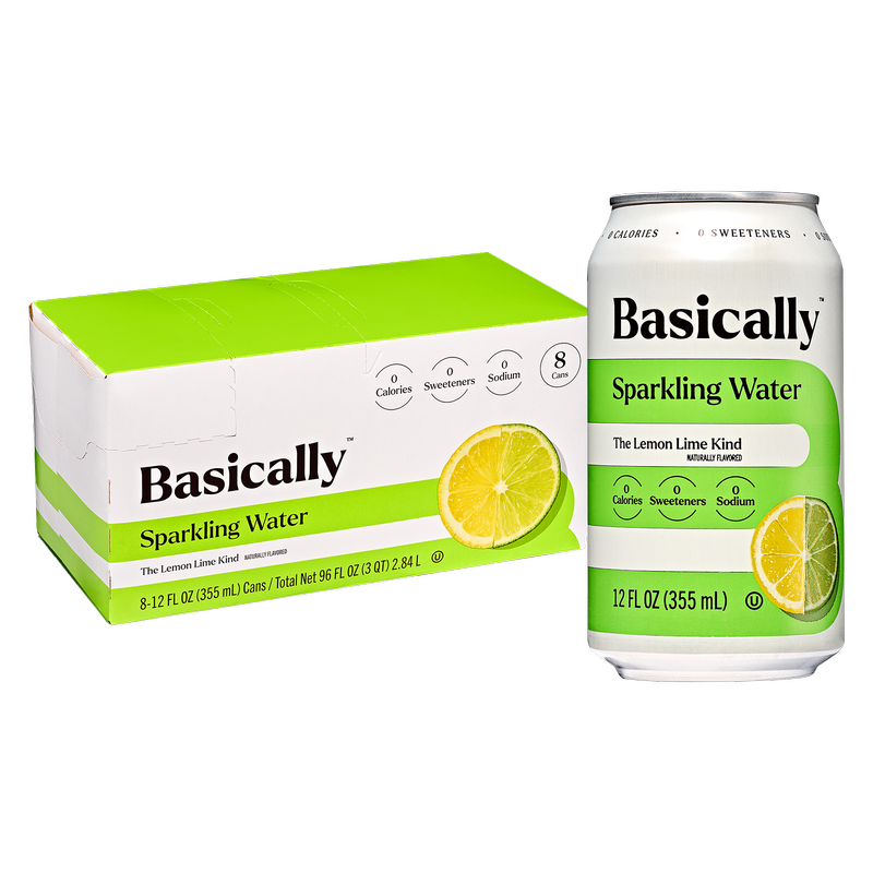Basically Lemon Lime Sparkling Water 8pk 12oz Cans - Basically – BevMo!
