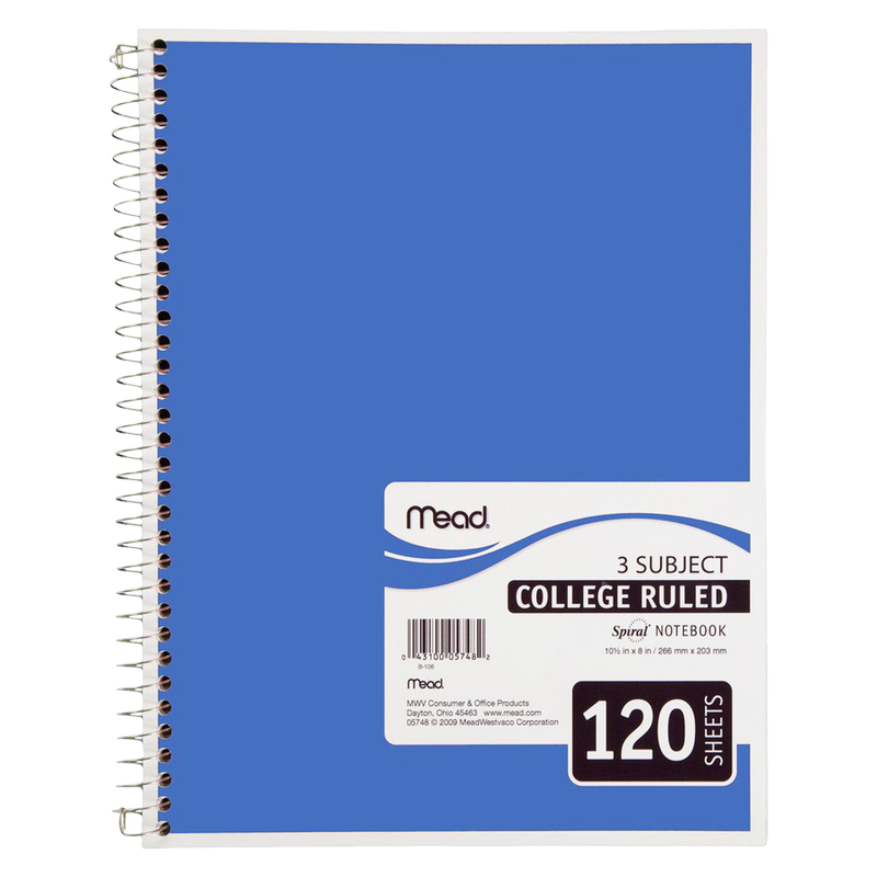 Mead Three Subject Notebook 120 Sheets - Mead – BevMo!