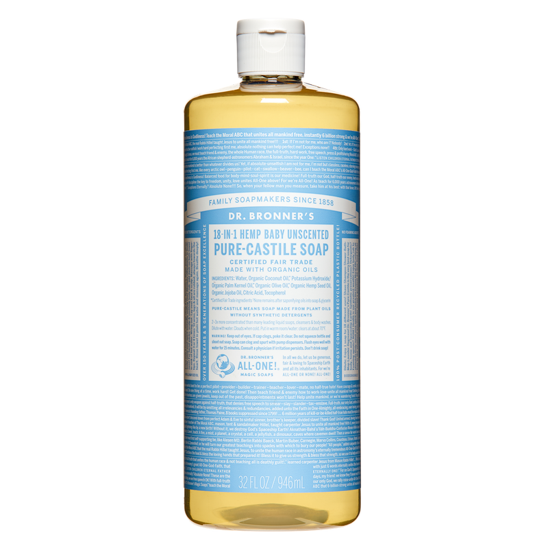 Dr. Bronner's 18-In-1 Hemp Baby Pure Castile Soap Unscented 32oz - Dr ...
