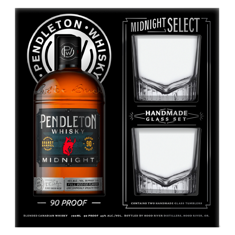 Pendleton Midnight with Two Rocks Glasses Canadian Whiskey 750ml (90 ...