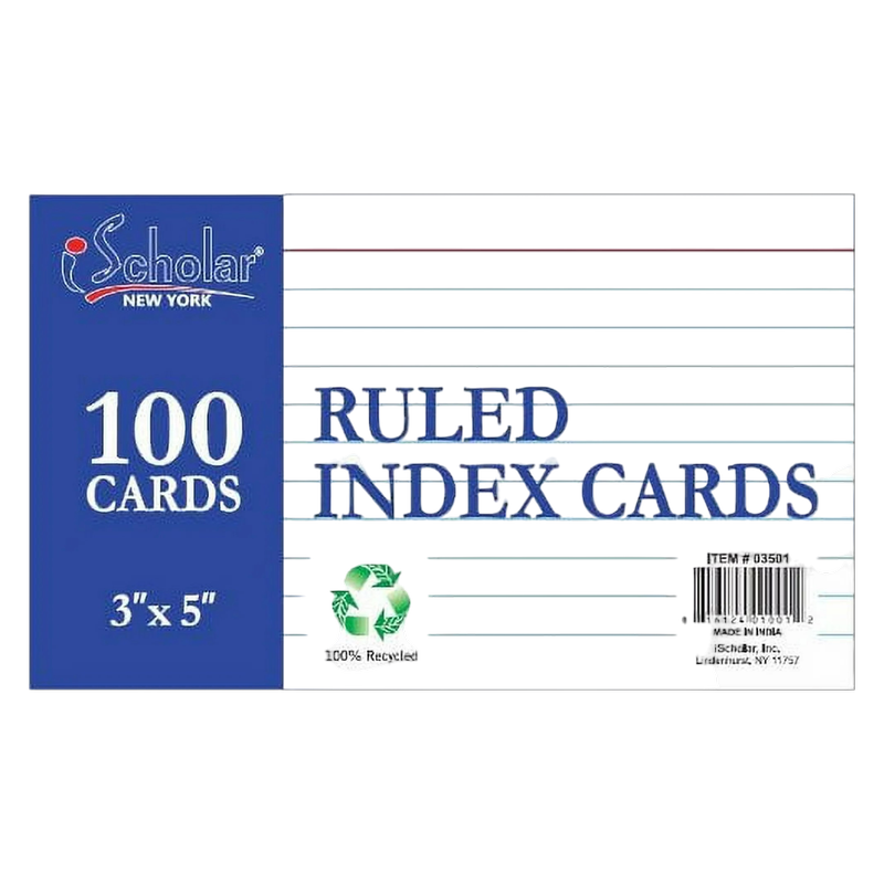 iScholar Ruled Index Cards 3X5 100 CT - ISCHOLAR – BevMo!