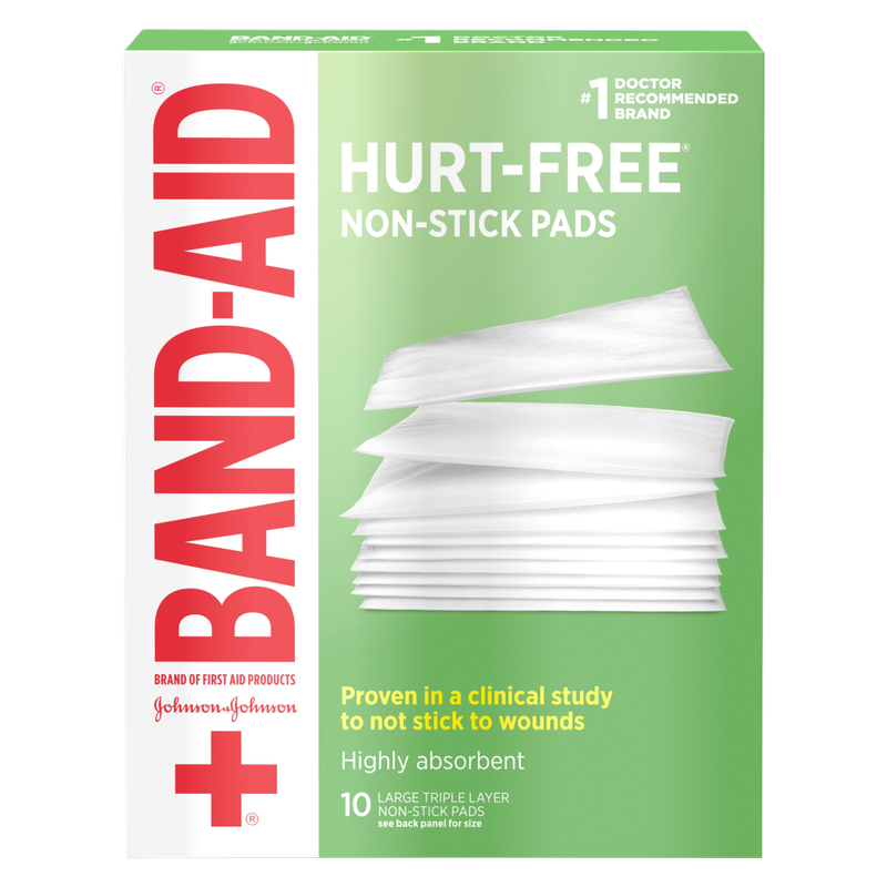 Band-Aid Large Triple Layer Hurt Free Non-Stick Pads 3" x 4" 10ct ...