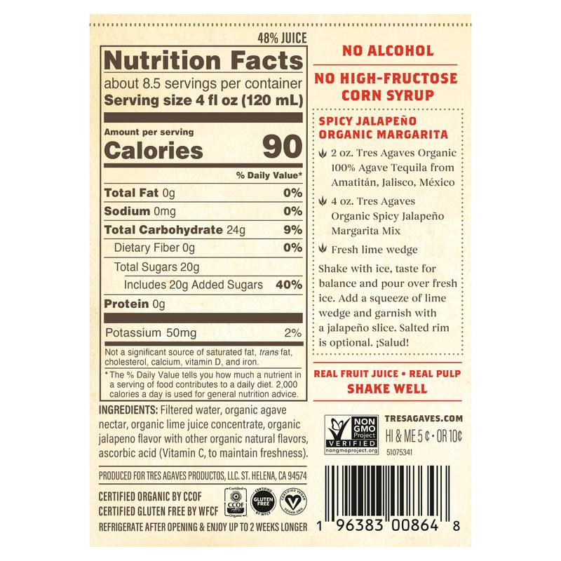 Tres Agaves Spicy Jalapeno Margarita Mix 1L Btl - Tres Agaves – BevMo!