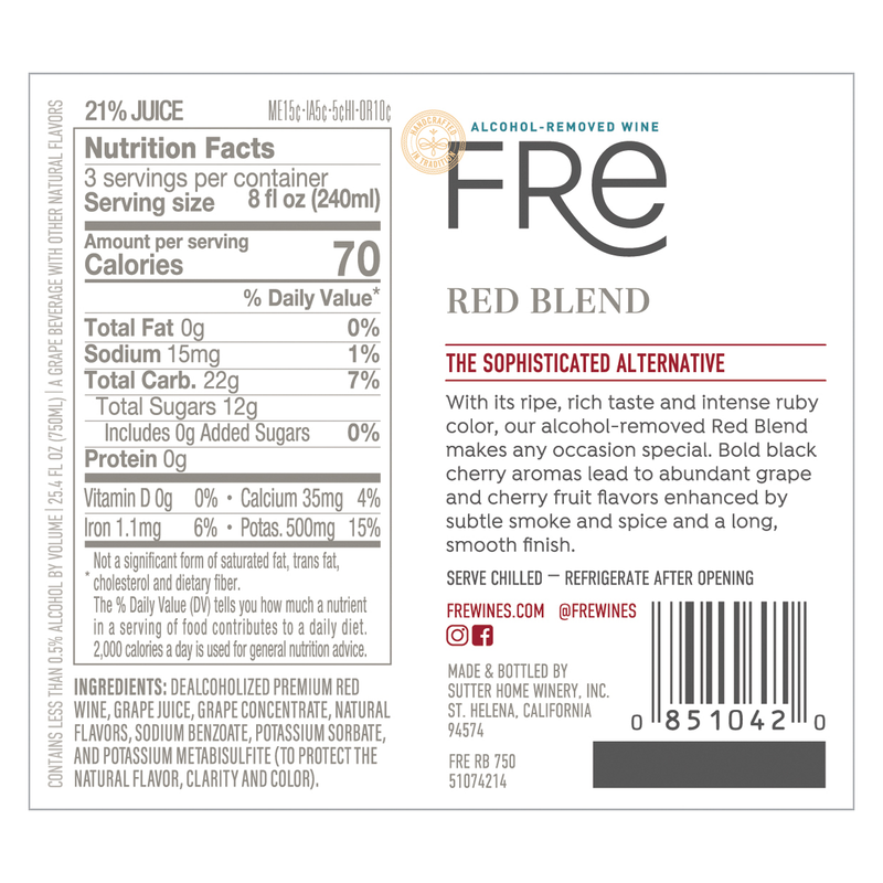 Sutter Home FRE Alcohol-Removed Red Blend 750ml - Fre – BevMo!