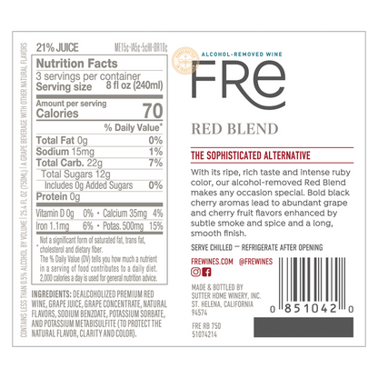 Sutter Home FRE Alcohol-Removed Red Blend 750ml - Fre – BevMo!