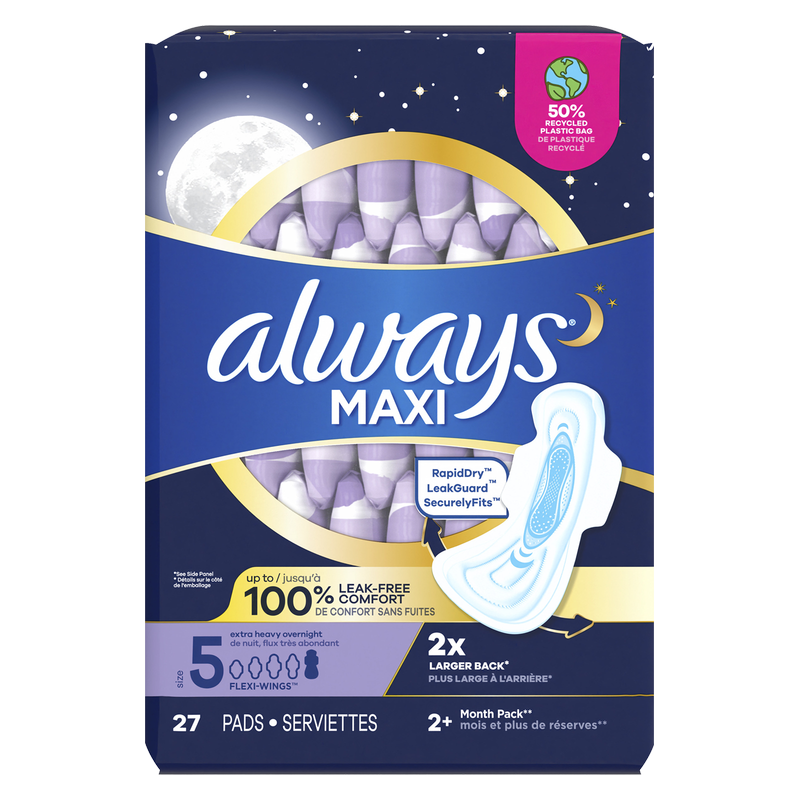 Always Maxi Overnight Pads with Wings Size 5 Extra Heavy Overnight ...