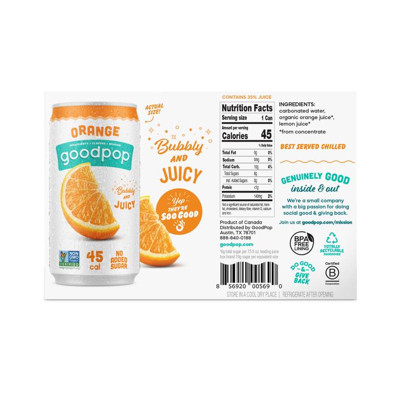 GoodPop Orange Juice & Bubbly Water Water 6pk 7.5oz Mini Can - DNU ...