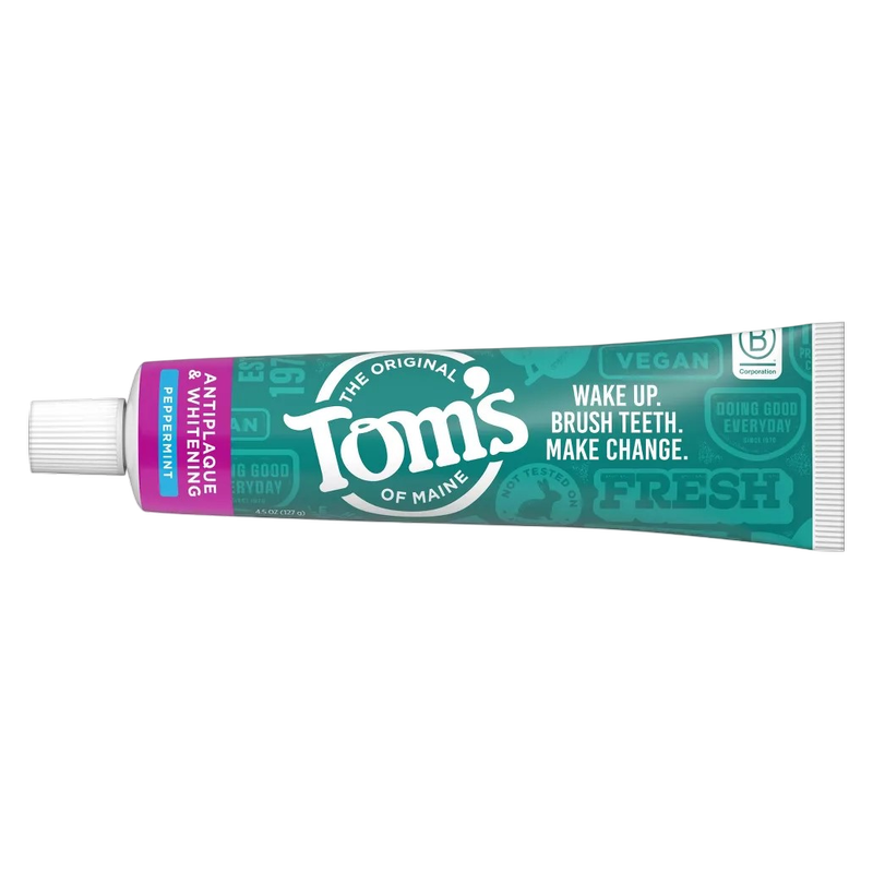 Tom's Antiplaque and Whitening Natural Toothpaste, Peppermint, 4.5oz ...