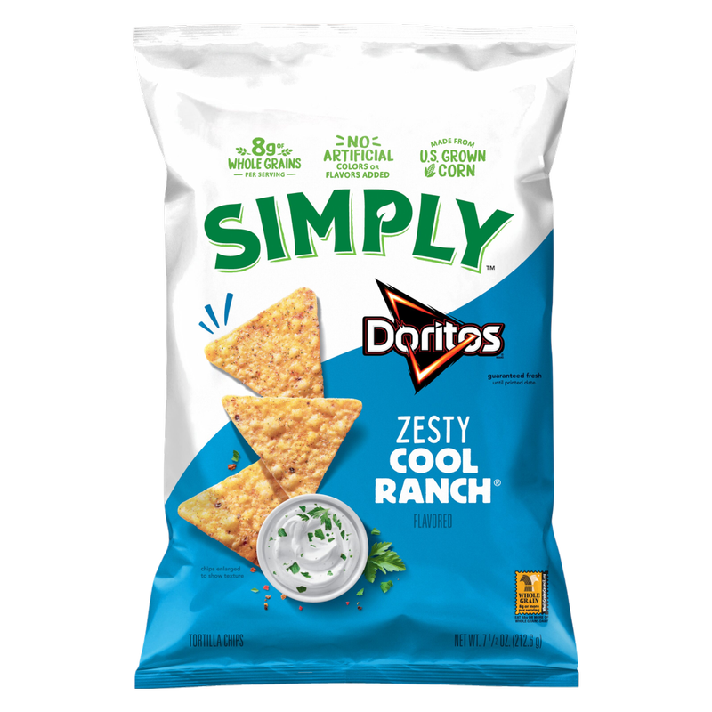 Doritos Simply Tortilla Chips Zesty Cool Ranch Flavored 7.5oz - Simply ...