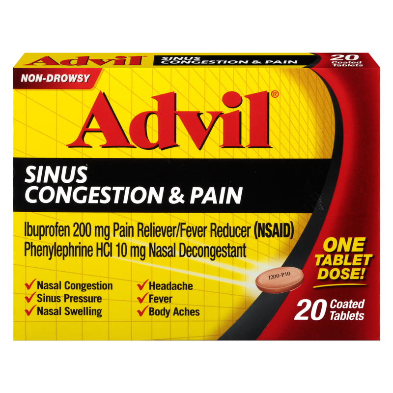 Advil Sinus Congestion & Pain Relief Tablets 20ct - Advil – BevMo!