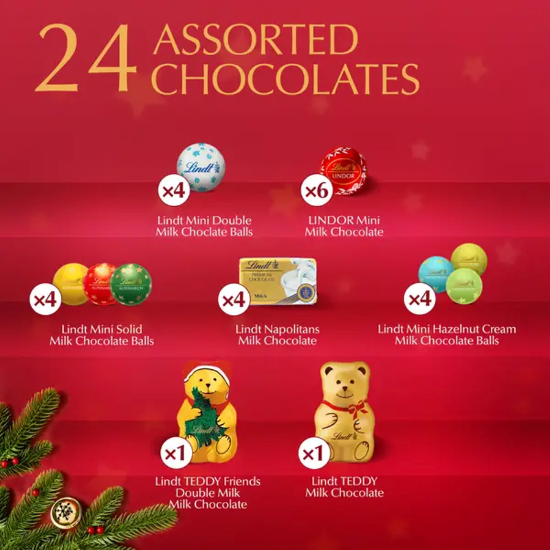 Lindt Holiday Teddy Assorted Chocolate Candy Advent Calendar, 4.5 oz ...