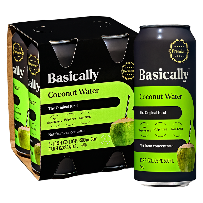 Basically Premium Coconut Water 4pk 16.9oz Can - Basically – BevMo!