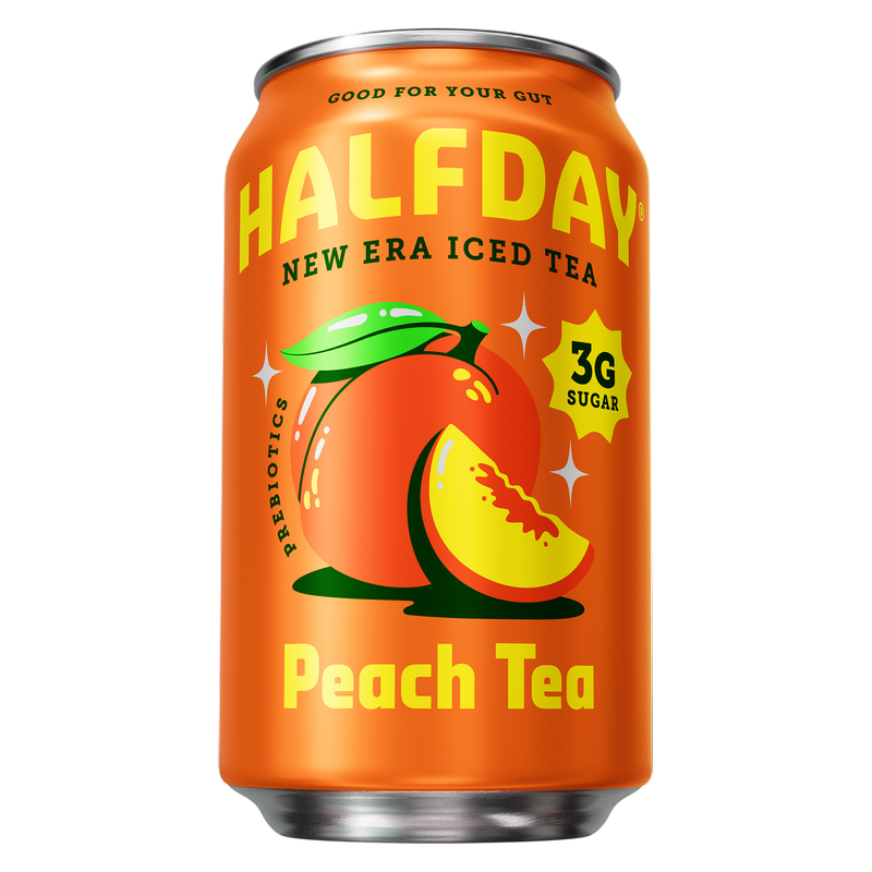 Halfday Peach Prebiotic Iced Tea 12oz Can - Halfday Iced Tea – BevMo!