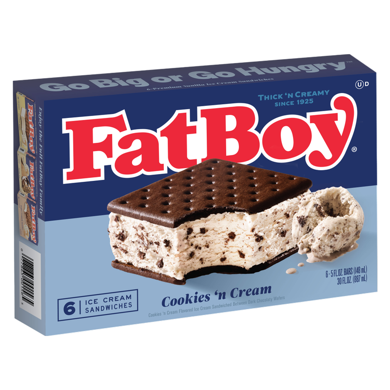 FatBoy Sandwich Cookies n' Cream Ice Cream Sandwich 6ct - Fat Boy – BevMo!