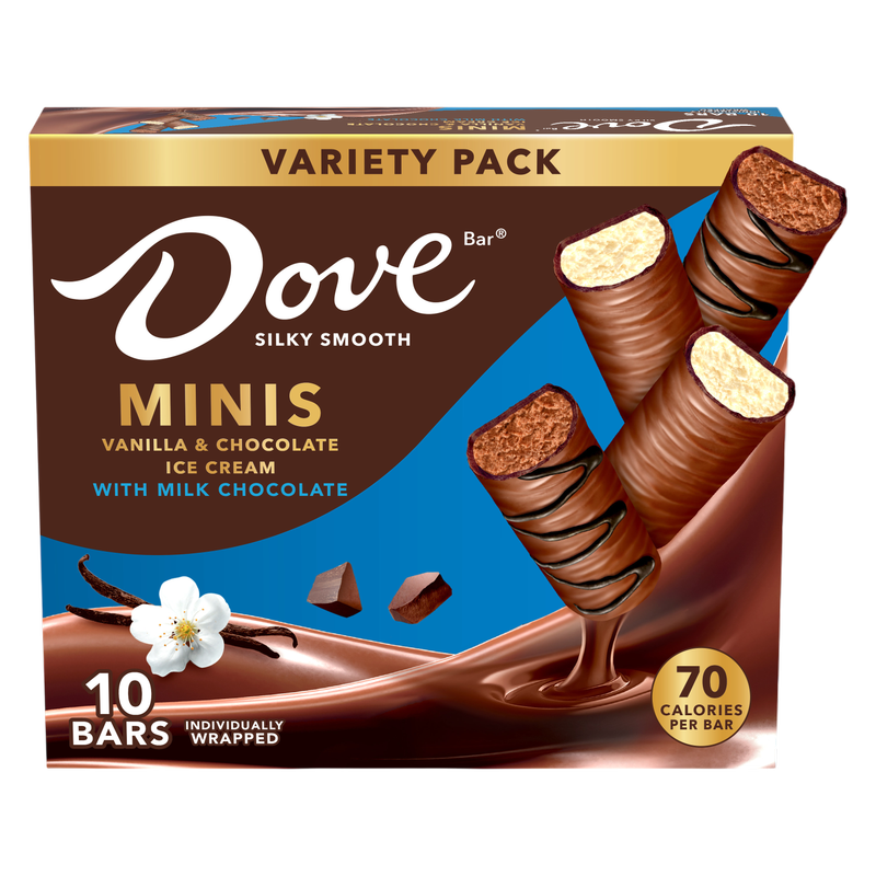 Dove Minis Vanilla & Milk Chocolate Ice Cream Bars, 10ct - Dove ...