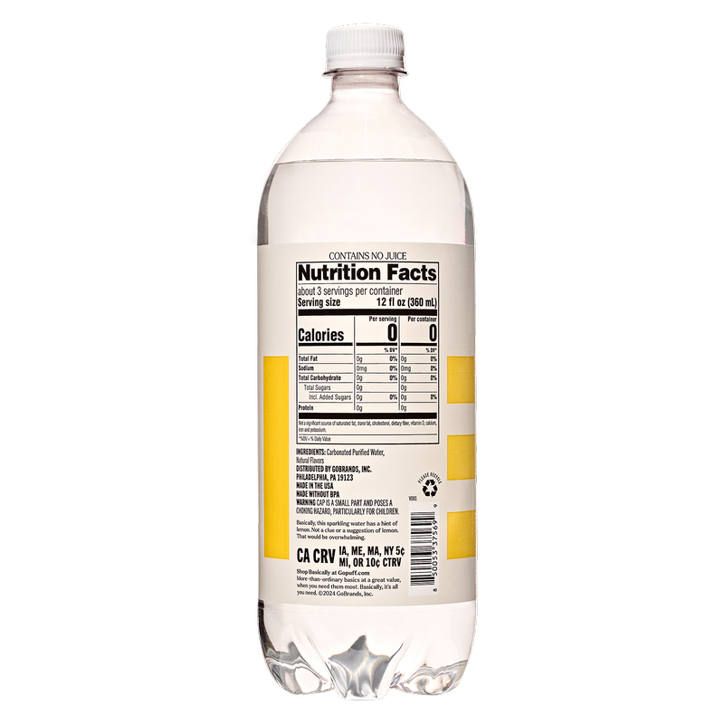 Basically Hint of Lemon Sparkling Water 1L - Basically – BevMo!