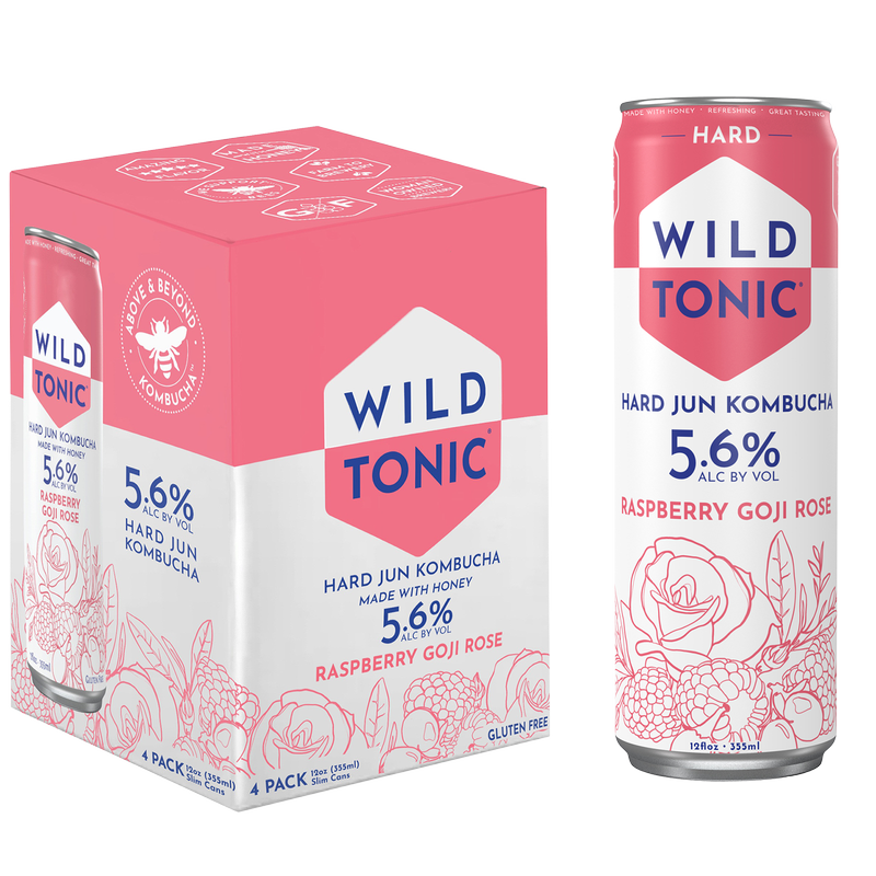Wild Tonic Raspberry Goji Rose Hard Kombucha 4pk 12oz Can 5.6% ABV ...