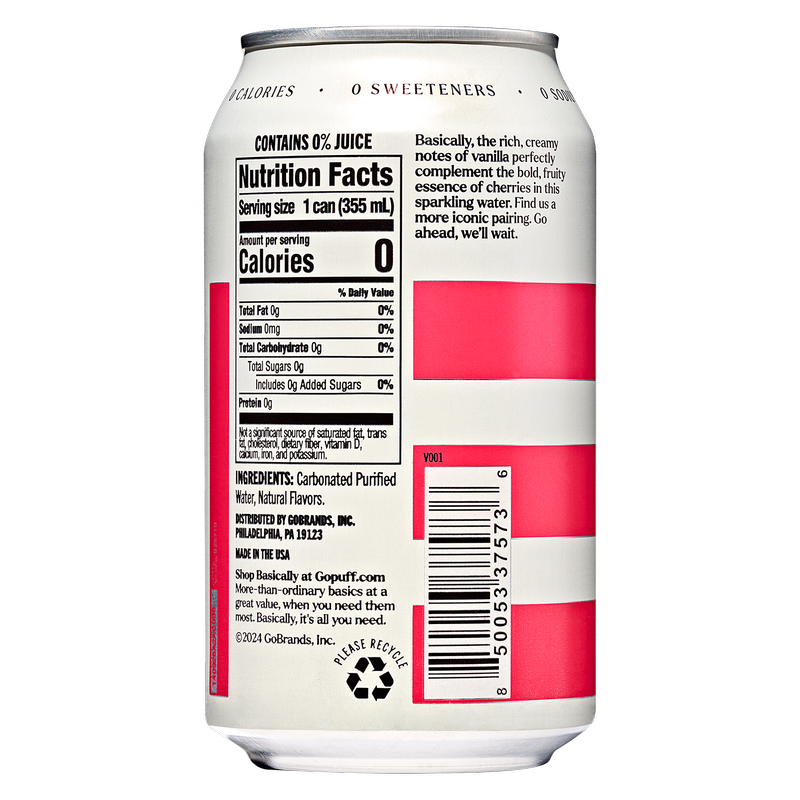 Basically Cherry Vanilla Sparkling Water 8pk 12oz Cans - Basically – BevMo!