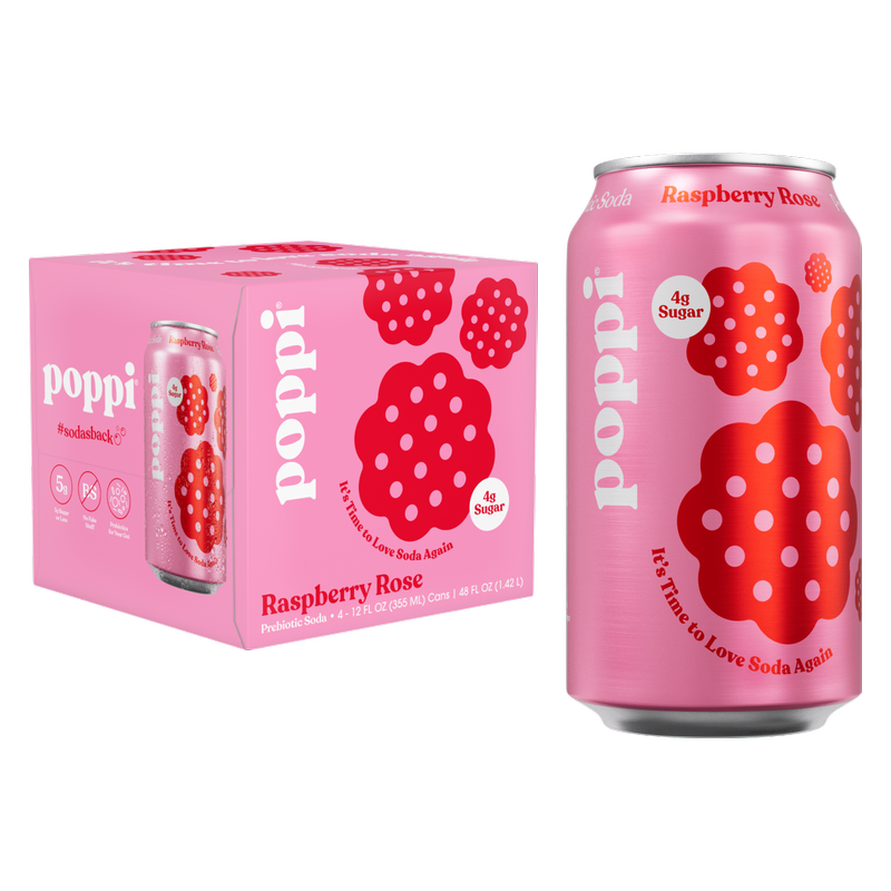 Poppi Prebiotic Soda Raspberry Rose 4pk 12oz Can- XL - poppi – BevMo!