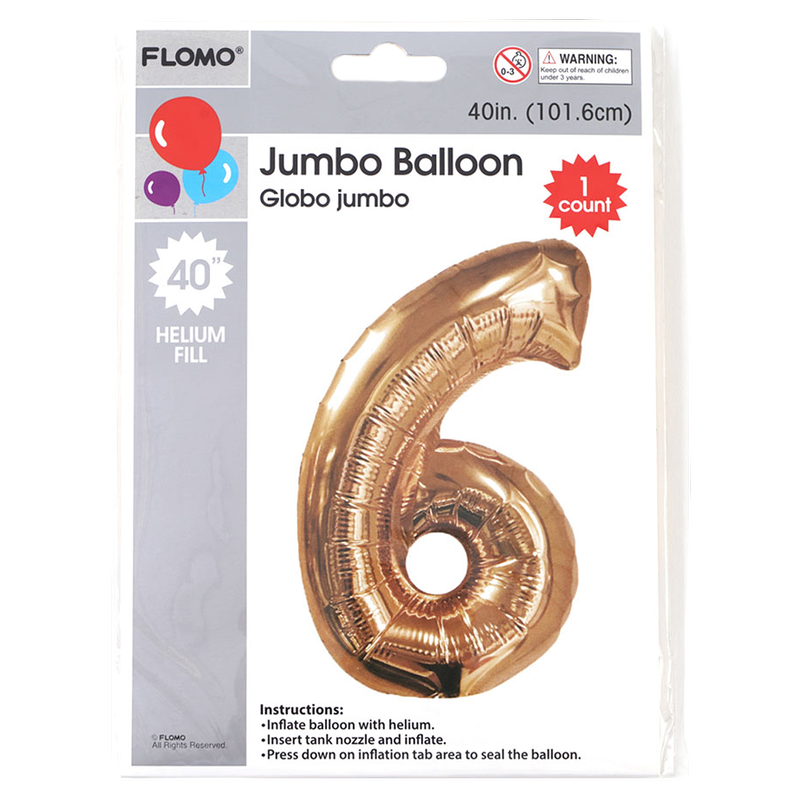FLOMO Gold Metallic Mylar Numerical Balloon "6" 40" - FLOMO – BevMo!
