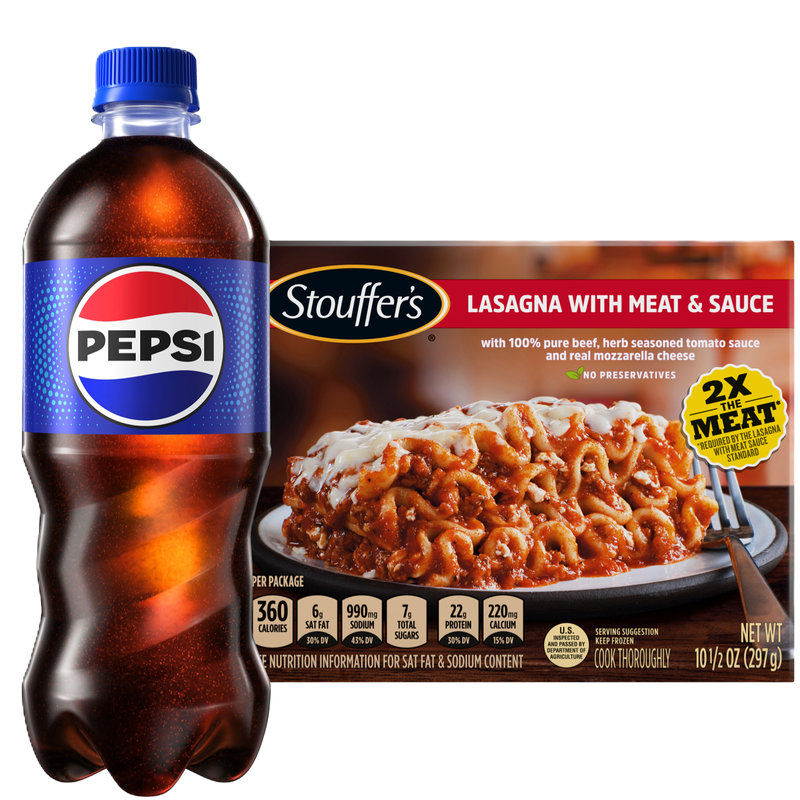 Stouffers Frozen Lasagna With Meat Sauce Meal 10.5oz & Pepsi 20oz Btl ...