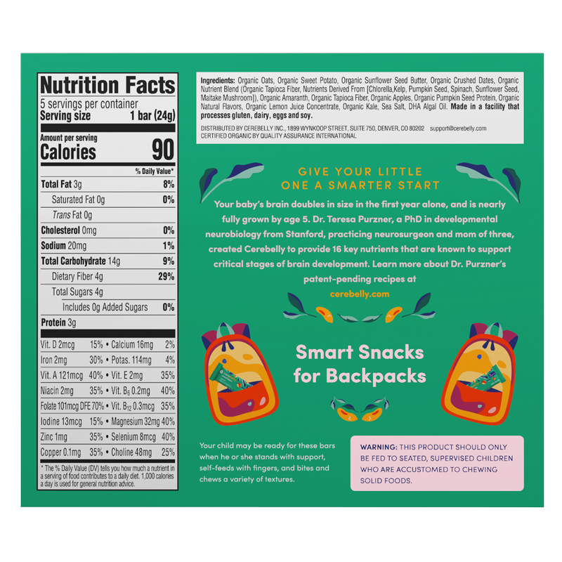 Cerebelly Organic Apple Kale Smart Bars 5pk - BevMo! – BevMo!