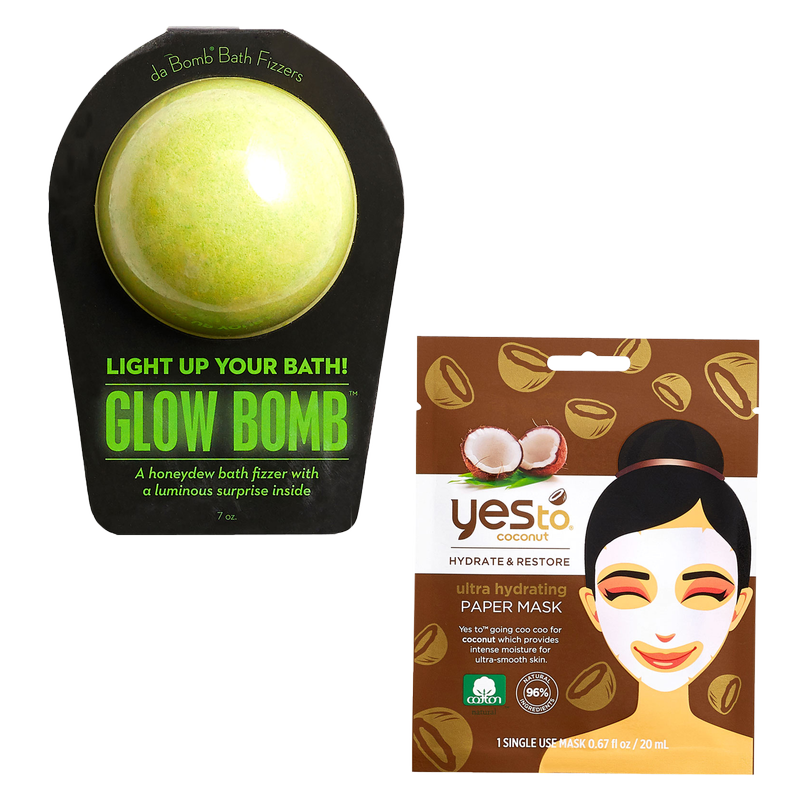 Glow Bath Bomb 7oz and Yes To Coconut Ultra-Hydrating Paper Mask ...