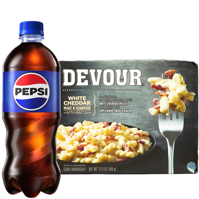 Devour Frozen White Cheddar Mac & Cheese with Bacon Meal 12oz & Pepsi ...