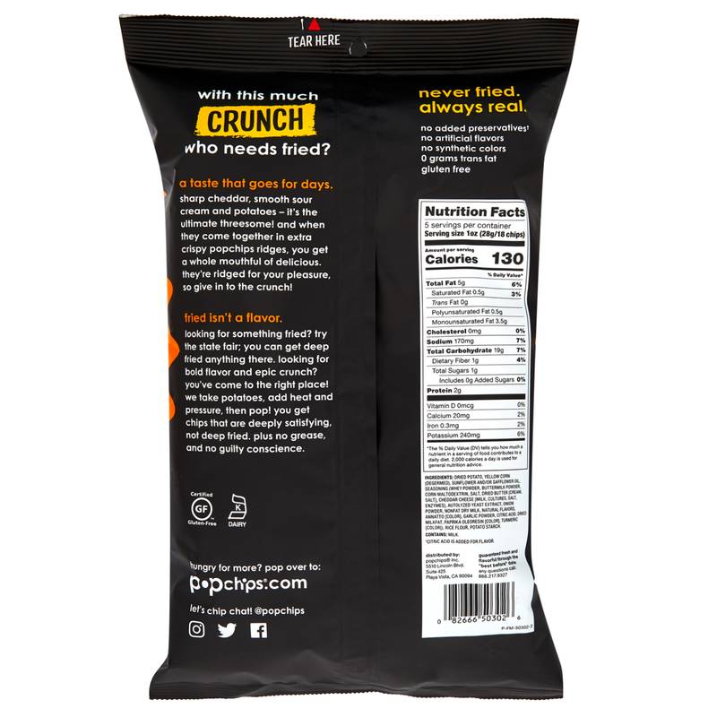 Popchips Ridges Cheddar & Sour Cream Potato Chips 5oz – BevMo!