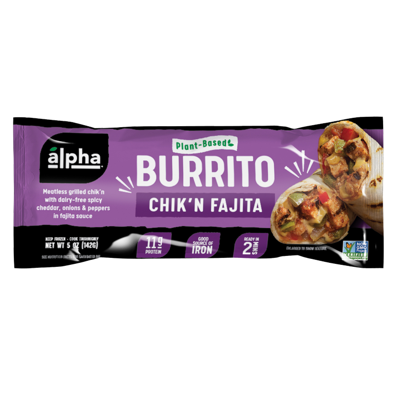 Alpha Foods Frozen Plant Based Chik'N Fajita Burrito 1ct 5oz - BevMo ...