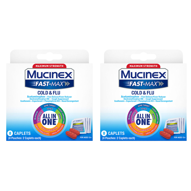 2 Mucinex Fast Max Caplets All In One Cold & Flu 8ct - BevMo! – BevMo!